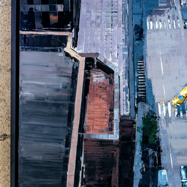 Original New York Street Painting - Towering Perspective by Paul Kenton