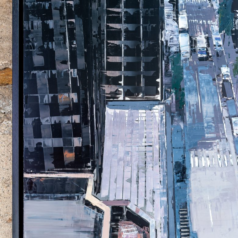 Original New York Street Painting - Towering Perspective by Paul Kenton