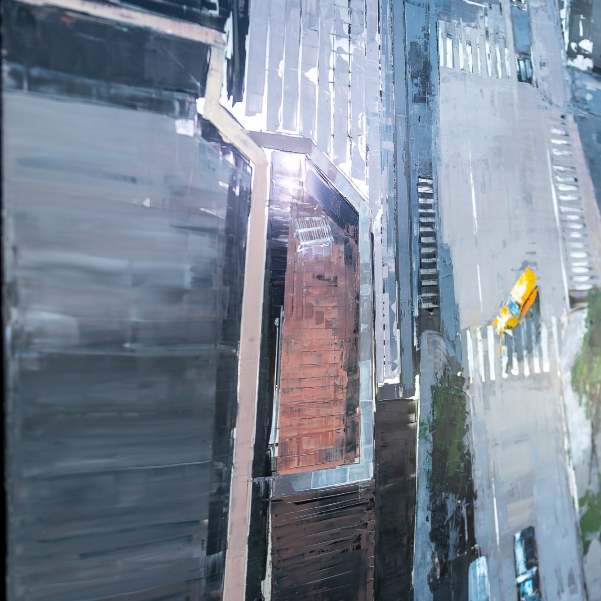 Original New York Street Painting - Towering Perspective by Paul Kenton