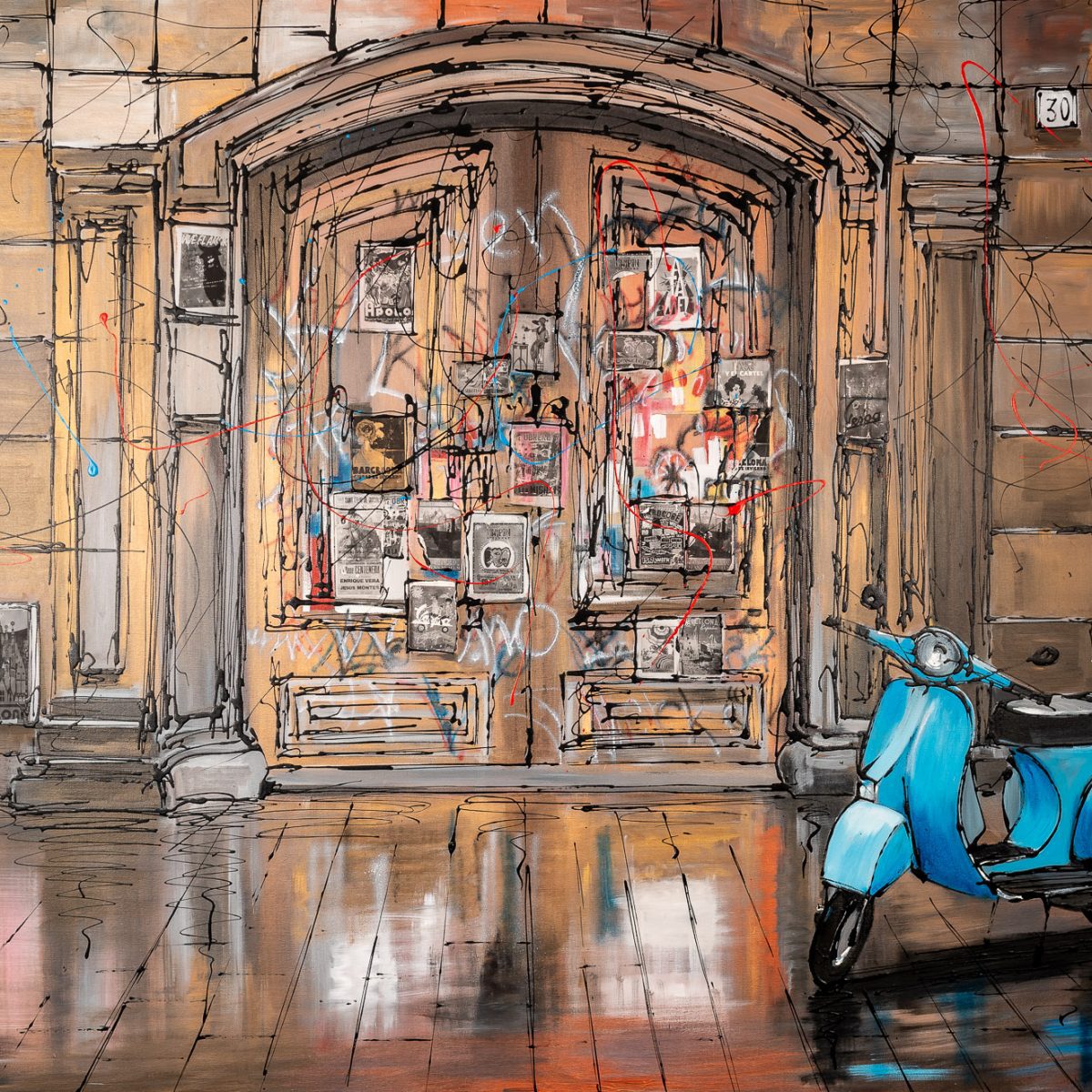 Original Barcelona Vespa Painting - Barcelona Life by Paul Kenton