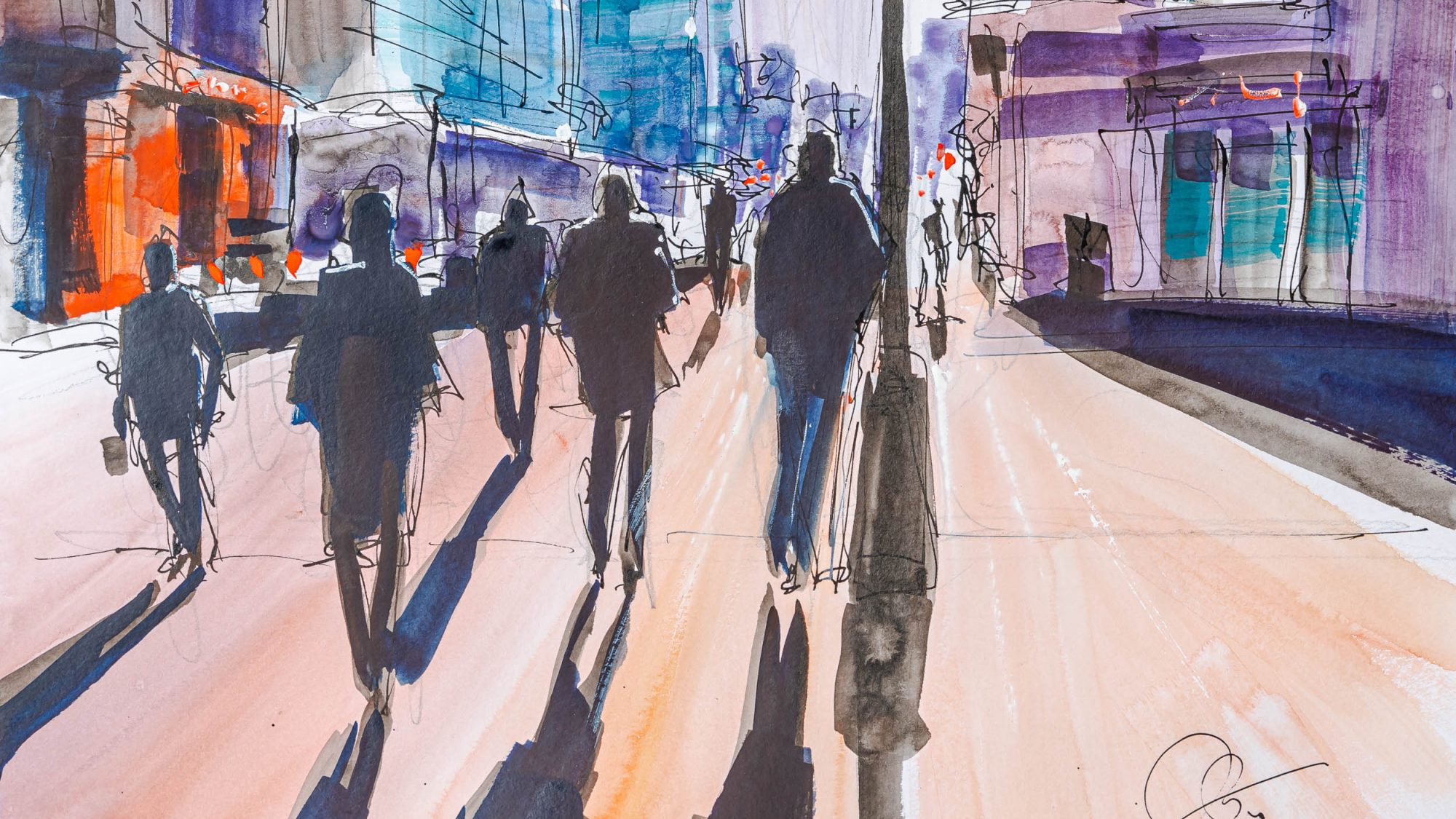 Walking Through A Crowd - Original New York Cityscape Painting